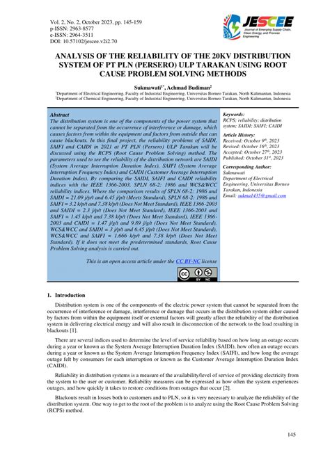 Pdf Analysis Of The Reliability Of The 20kv Distribution System Of Pt Pln Persero Ulp