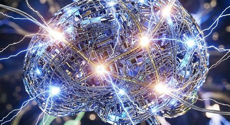 Abstract Futuristic Neural Network With Electric Sparks And Glowing