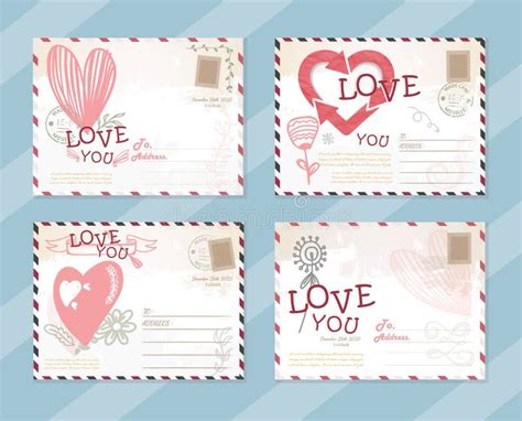 Valentine Love Postcard Card Design Vector Template Cute Set Stock