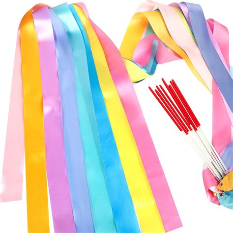 Hiunicorn 8pcs Pastel Rainbow Gymnastics Dance Ribbons