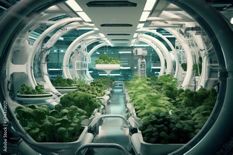 Lunar Hydroponic Farm Ecosystem Showcasing Diverse Plant Growth Phases