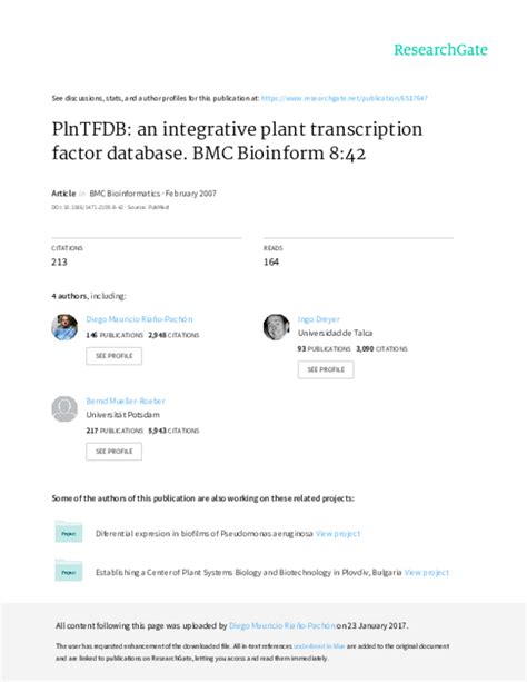 Pdf Plntfdb An Integrative Plant Transcription Factor Database
