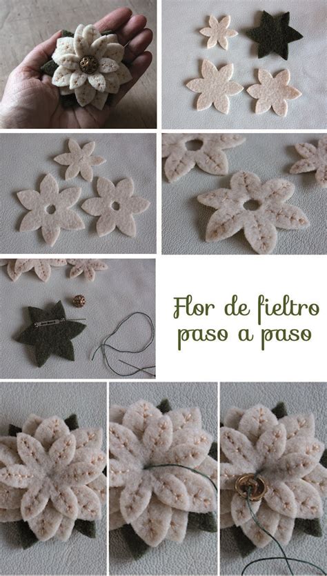 Flor De Fieltro Para Broche O Adorno Paso A Paso Con Patrón Broche De Fieltro Tutorial De