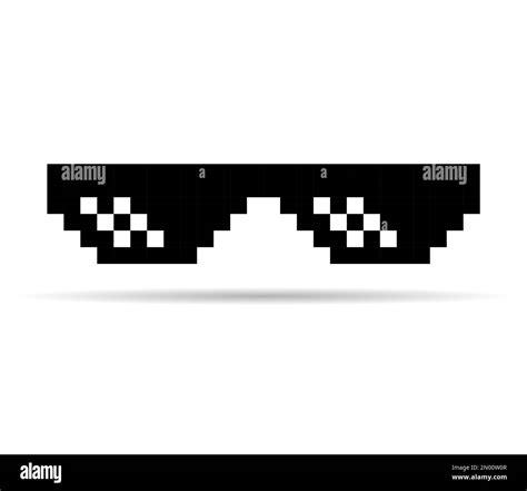 Fun Retro Pixel Sun Glass Icon Shadow Life Style Meme Sunglasses Thug Vector Illustration