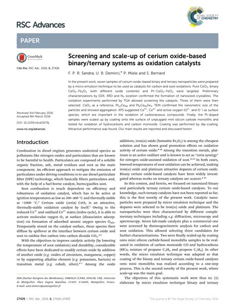 Pdf Screening And Scale Up Of Cerium Oxide Based Binaryternary