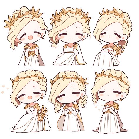 Premium Photo Sticker Of Female Greek Goddess Chibi Kawaii Toga