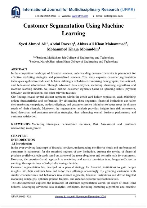Syed Ahmed Ali On Linkedin Machinelearning Customersegmentation Datascience Research Ijfmr