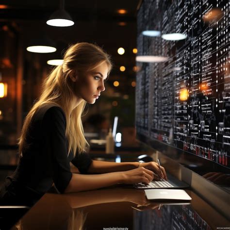Premium Ai Image A Beautiful Young Woman Analyzing Computer Data
