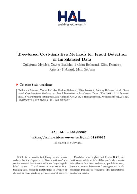 Pdf Tree Based Cost Sensitive Methods For Fraud Detection In