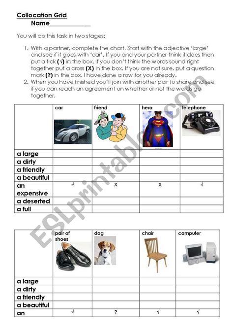 Collocation Grid Esl Worksheet By Aidenl