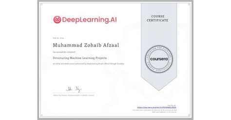 Completion Certificate For Structuring Machine Learning Projects