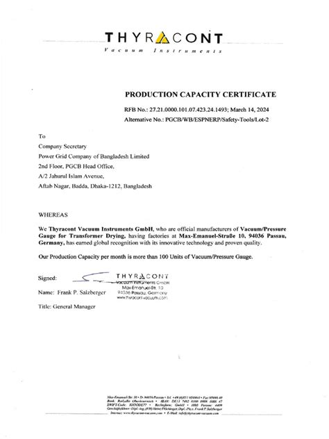 Production Capacity Certificate Pdf
