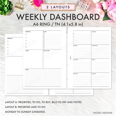 A6 Planner Inserts A6 Inserts A6 Weekly Insert Printable Weekly