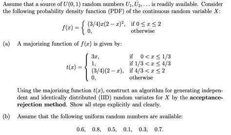 Solved Assume That A Source Of U01 Random Numbers U1u2