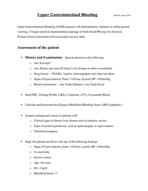 5upper Git Bleed Notes Upper Gastrointestinal Bleeding Mohw August