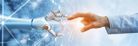 Premium Photo Robot And Human Hands Touching On Data Network