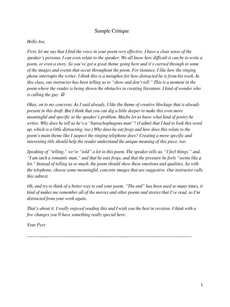 Sample Critique My Poem Poetry Pdf Poetry