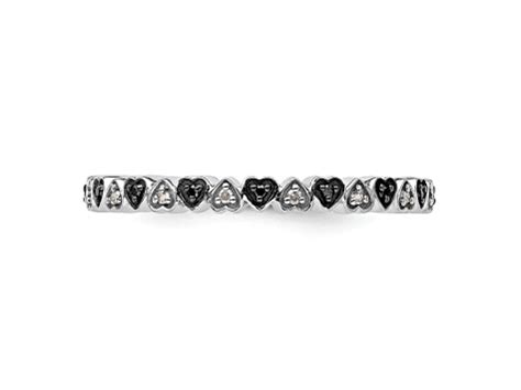 Sterling Silver Stackable Expressions Hearts Black And White Diamond