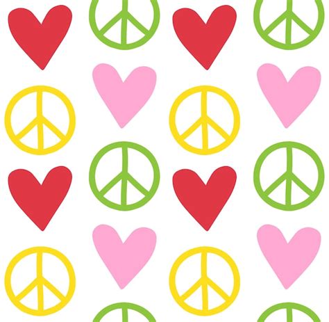 Premium Vector Seamless Pattern Of Hand Drawn Peace Signs And Hearts