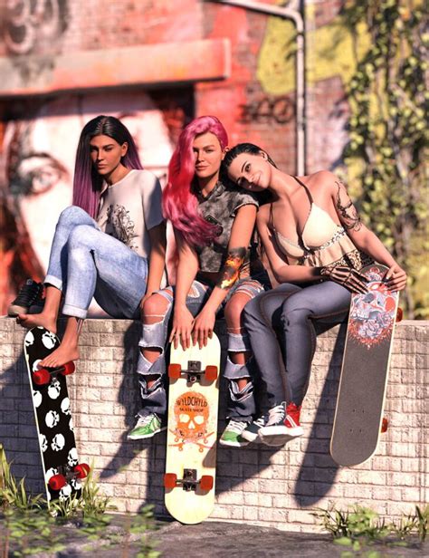 Wyld Chyld Skater Poses With Skateboard For Genesis 9 Feminine Free High Quality Models