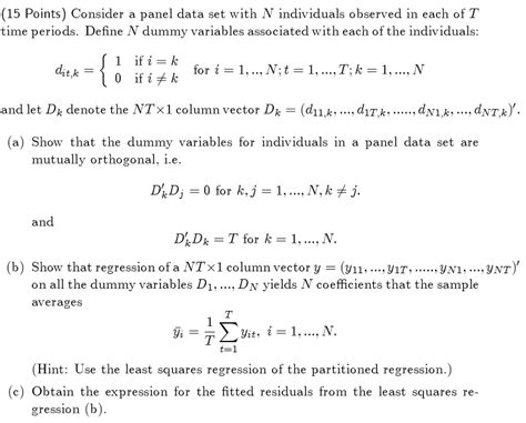 15 points consider a panel data set with n