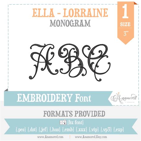 4″ Ella Lorraine Vintage Embroidery Monogram Font Anamored