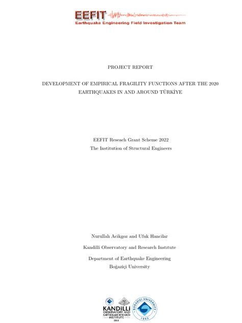 Development Of Empirical Fragility Functions After The 2020 Earthquakes In And Around Turkiye Pdf