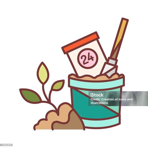 적시에 색상 선 아이콘을 재구성합니다 특정 시간에 식물을 이식 웹 페이지 모바일 앱 프로모션에 대한 픽토그램 Ui Ux Gui