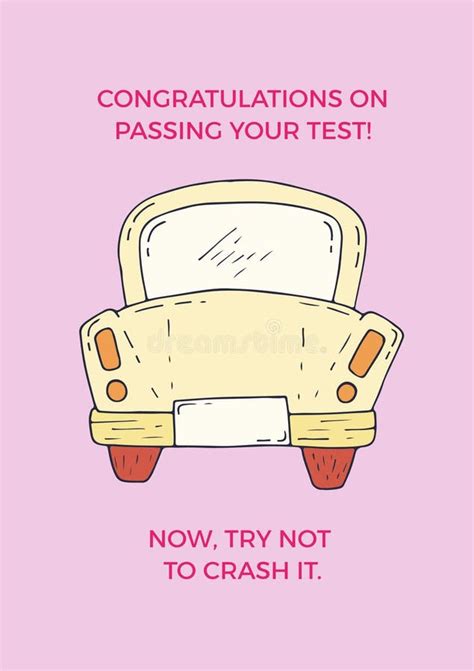 Congratulations On Passing Your Test Now Try Not To Crash It Text On Pink Sky Over Cream Retro