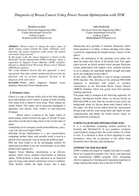Pdf Diagnosis Of Breast Cancer Using Power Swarm Optimization With Svm