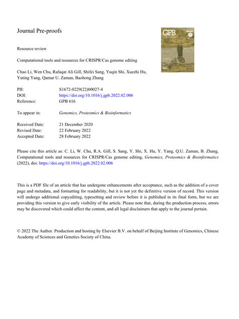 Pdf Computational Tools And Resources For Crispr Cas Genome Editing