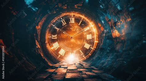 Time Machine With Rotating Clock Hands Jumping Into A Time Portal