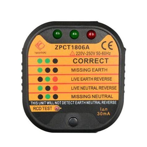 Generic Electrical Socket Tester Neutral Live Earth Wire Rcd Switch Led
