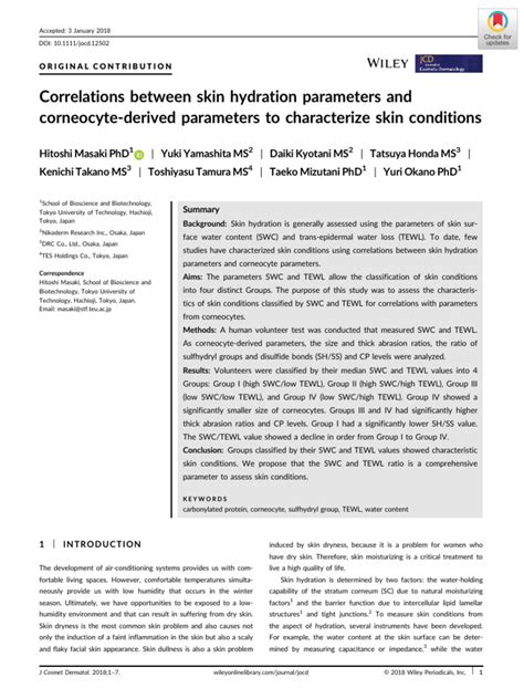 Correlations Between Skin Hydration Parameters And Corneocyteder 2018 Pdf