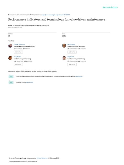 Performance Indicators And Terminology For Value Driven Maintenance