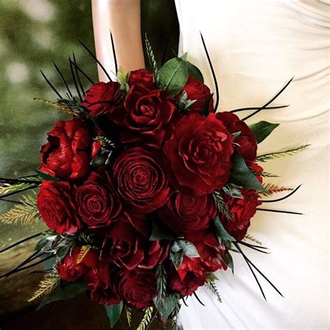 Dark Red Rose Wedding Bouquet