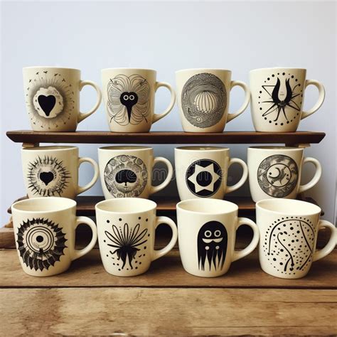 Seance Coffee Cups Set Whimsical Black And White Mugs With Ethereal