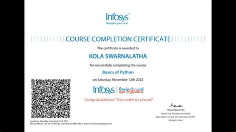 swarnalatha kola on linkedin python infosysspringboard gvpce