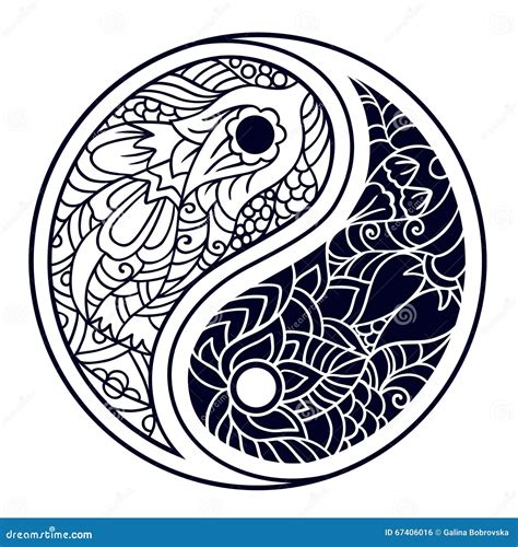 Yin And Yang Decorative Symbol Hand Drawn Vintage Style Design Stock