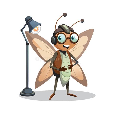 Cartoon Insect With Glasses Stands Near Lamp Creative Character