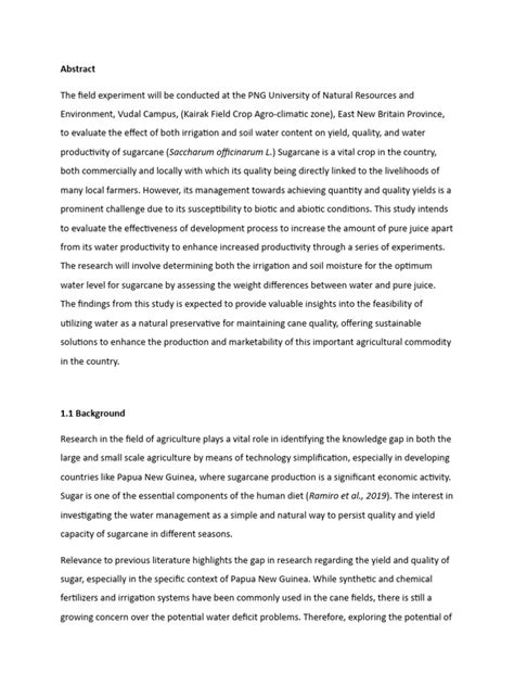 Research Proporsal 1st Draft Pdf Statistics Sugarcane