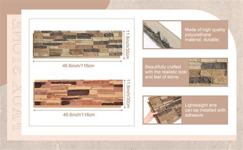 Maasechs 3 Pack Faux Stone Panels Interior 456l X 118h X 098d