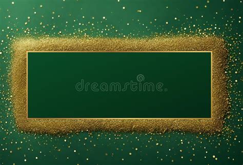 Green Background With Gliterry Golden Frame Generative Ai Stock