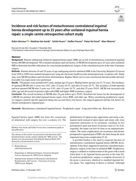Incidence And Risk Factors Of Metachronous Contralateral Inguinal