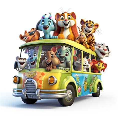 Premium Photo Cartoon Characters On A Bus With A White Background