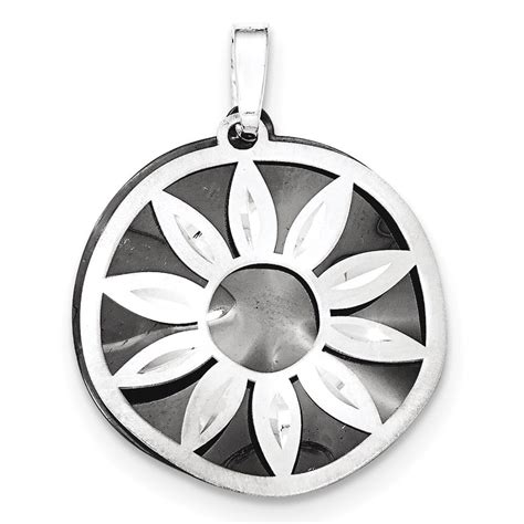 Sterling Silver Dc Satin Ruthenium Plated Flower Pendant