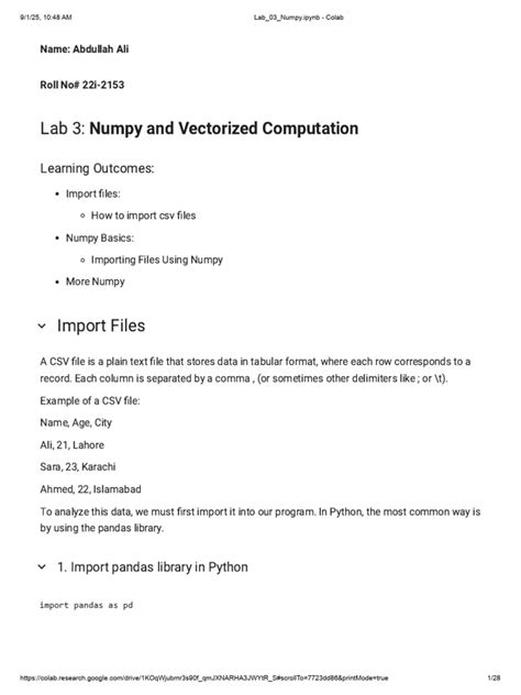 Numpy Array Operations And Analysis Pdf Comma Separated Values