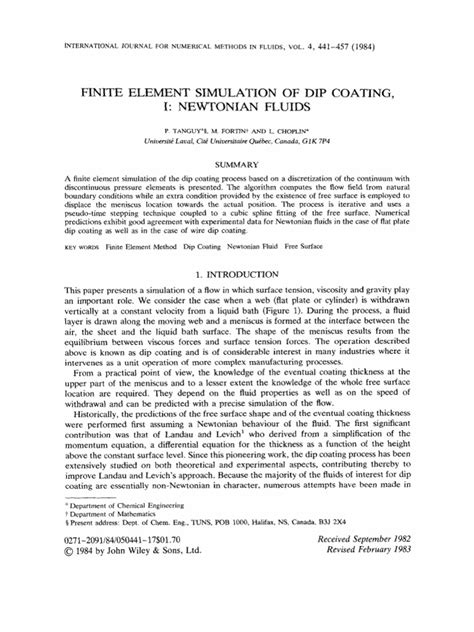 Finite Element Simulation Of Dip Coating I Newtonian Fluids Pdf Finite Element Simulation Of Dip Coating I Newtonian Fluids Pdf