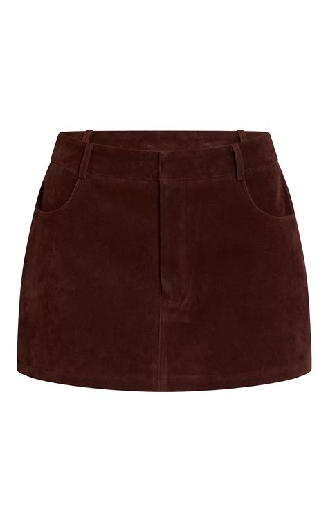 Dark Chocolate Suede Pocket Detail Mini Skirt Bottoms Plt Ire