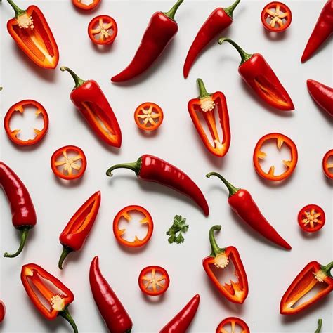 Fresh Red Chilli Slice Pattern On White Background Premium Ai